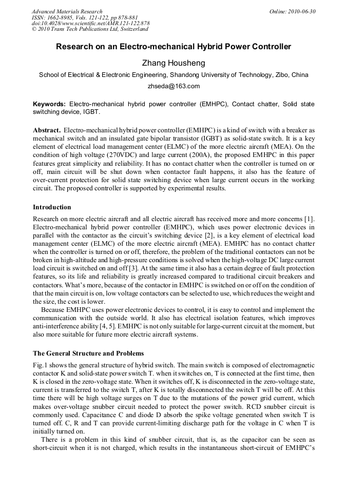 Research on an Electro-Mechanical Hybrid Power Controller | Scientific.Net