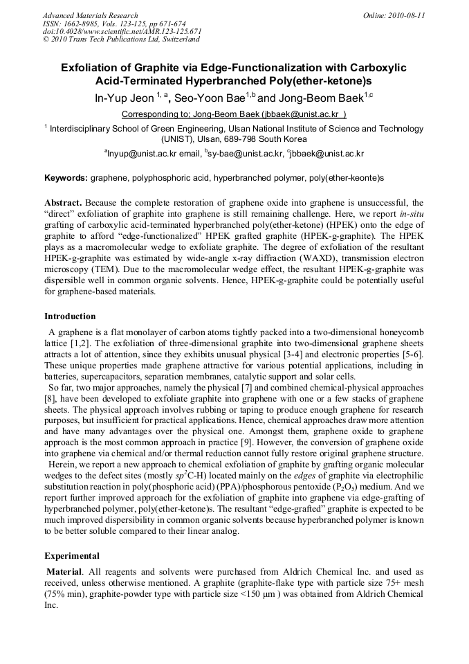 Exfoliation of Graphite via Edge-Functionalization with Carboxylic Acid ...