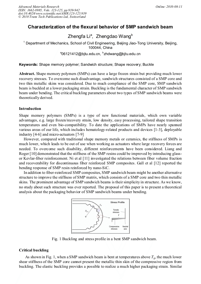 Characterization of the Flexural Behavior of SMP Sandwich Beam ...