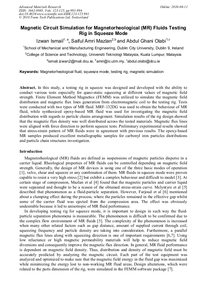 Magnetic Circuit Simulation for Magnetorheological (MR) Fluids Testing ...
