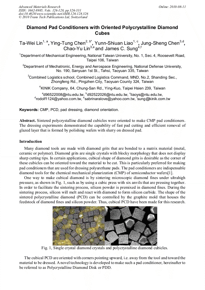 Diamond Pad Conditioners with Oriented Polycrystalline Diamond Cubes ...