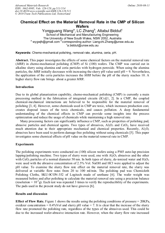 Chemical Effect on the Material Removal Rate in the CMP of Silicon ...