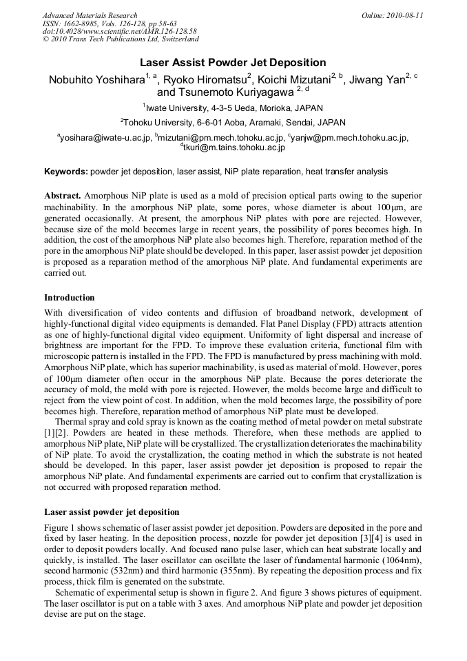 Laser Assist Powder Jet Deposition | Scientific.Net