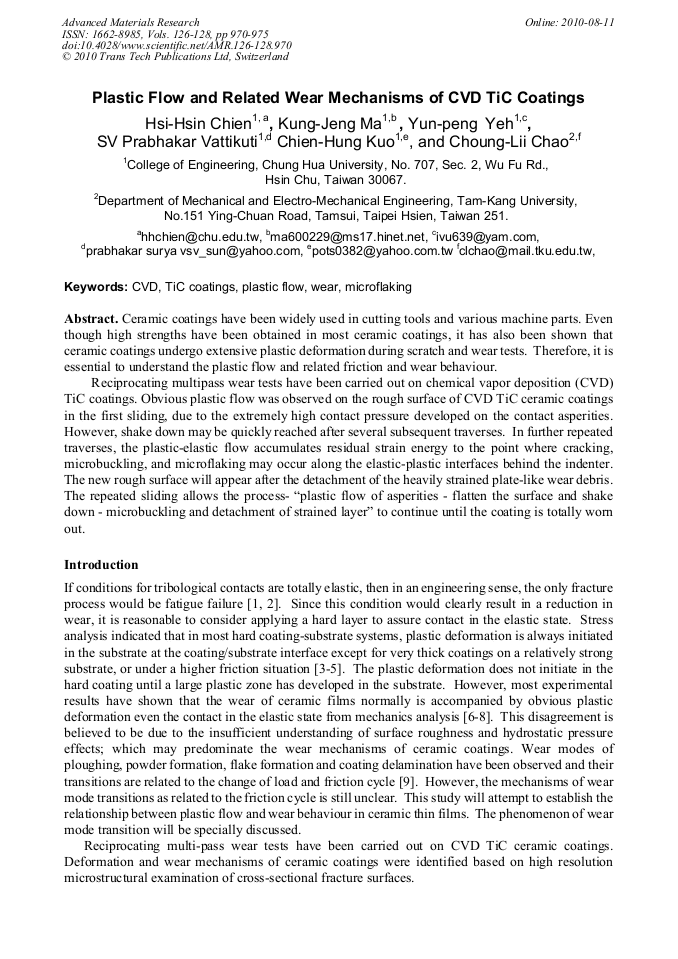 Plastic Flow and Related Wear Mechanisms of CVD TiC Coatings ...