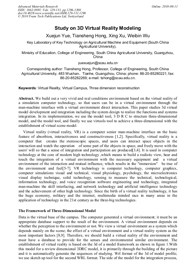 Study on 3D Virtual Reality Modeling | Scientific.Net