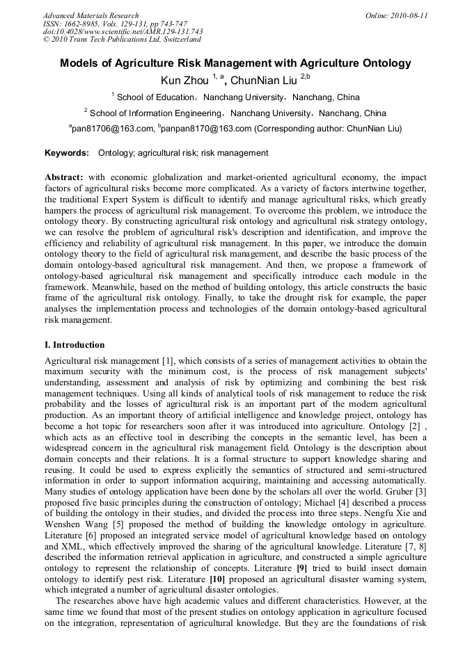 Models of Agriculture Risk Management with Agriculture Ontology ...