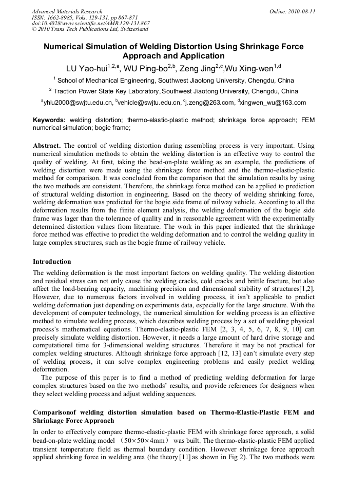 Numerical Simulation of Welding Distortion Using Shrinkage Force ...