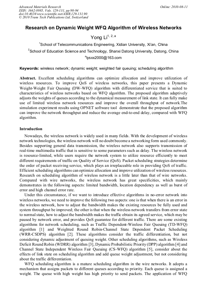 Research on Dynamic Weight WFQ Algorithm of Wireless Networks ...