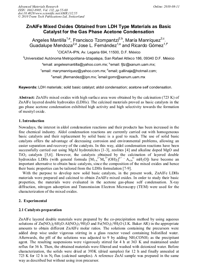 ZnAlFe Mixed Oxides Obtained from LDH Type Materials as Basic Catalyst ...
