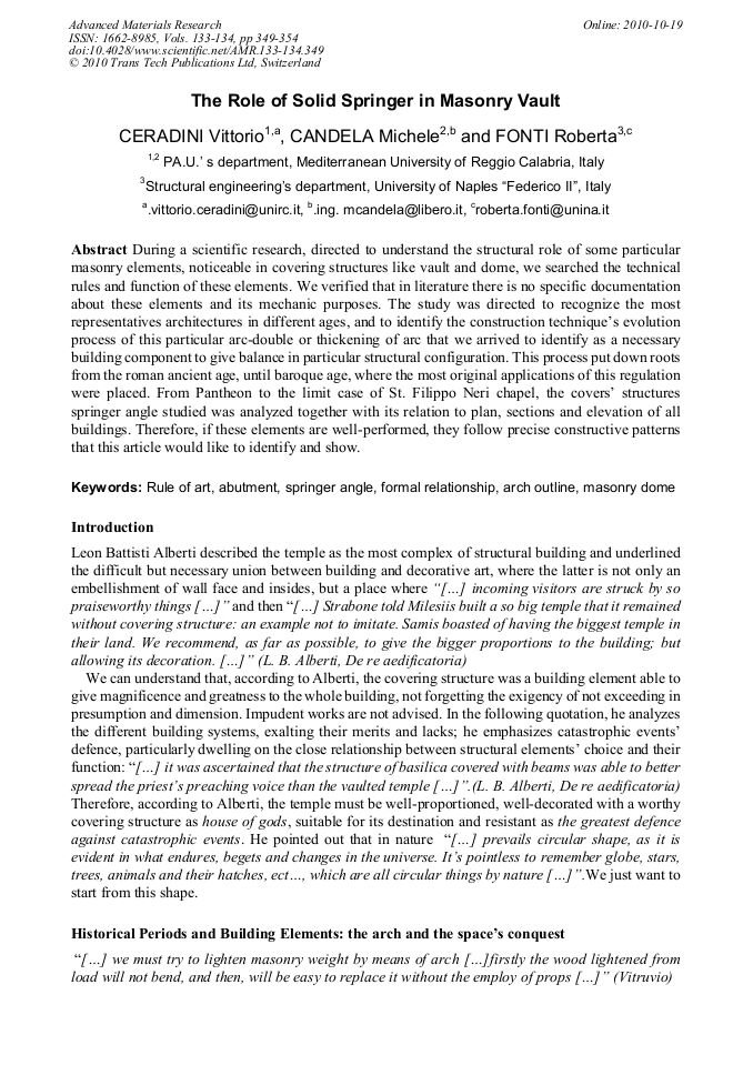 The Role of Solid Springer in Masonry Vault | Scientific.Net