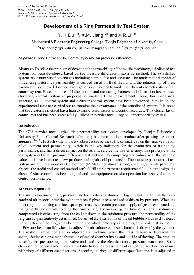 Development of a Ring Permeability Test System | Scientific.Net