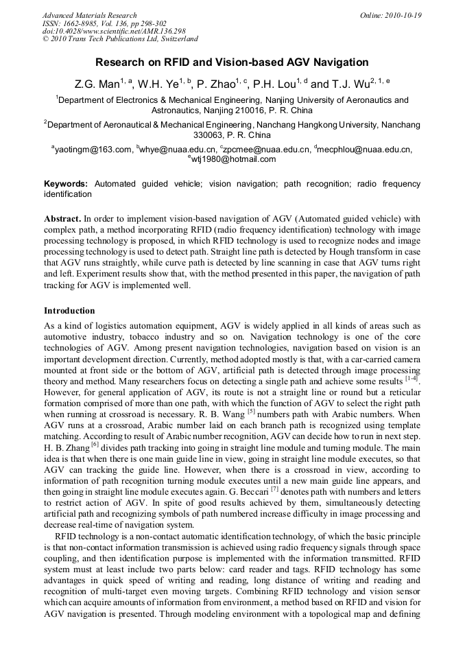 Research on RFID and Vision-Based AGV Navigation | Scientific.Net