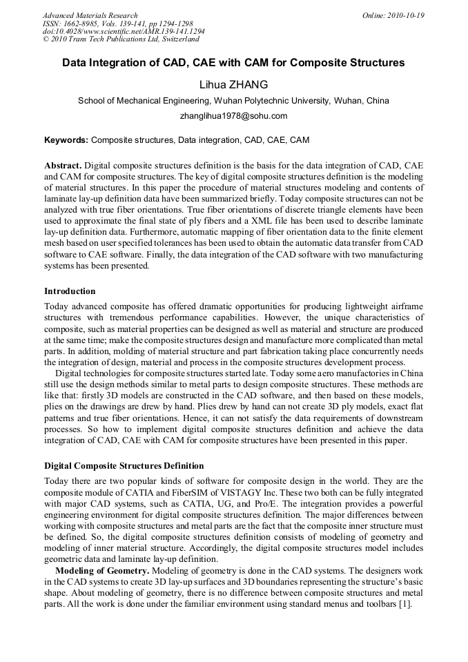 Data Integration of CAD, CAE with CAM for Composite Structures ...