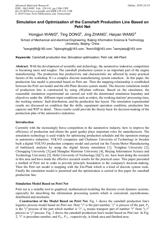 Simulation and Optimization of the Camshaft Production Line Based on ...