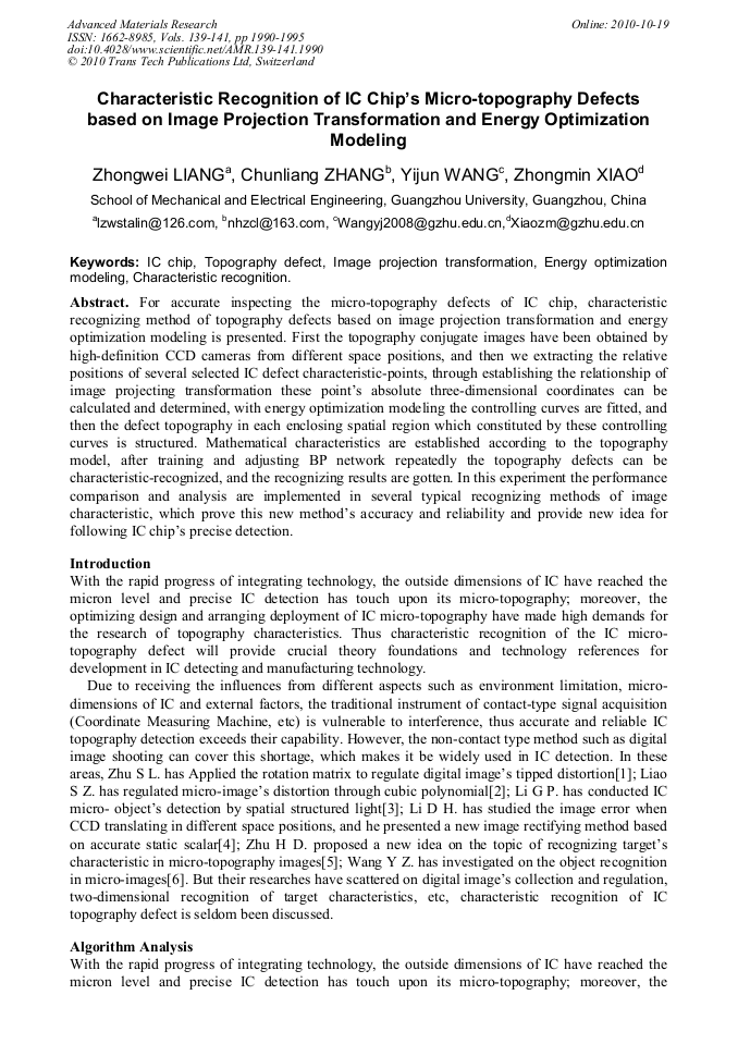 Characteristic Recognition of IC Chip’s Micro-Topography Defects Based ...