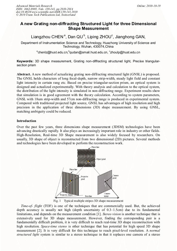 A New Grating Non-Diffracting Structured Light for Three Dimensional ...