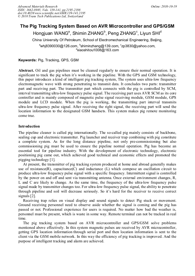 The Pig Tracking System Based on AVR Microcontroller and GPS/GSM ...