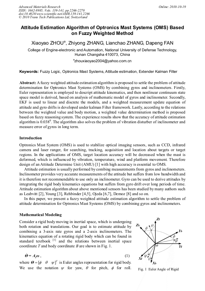 Attitude Estimation Algorithm of Optronics Mast Systems (OMS) Based on ...