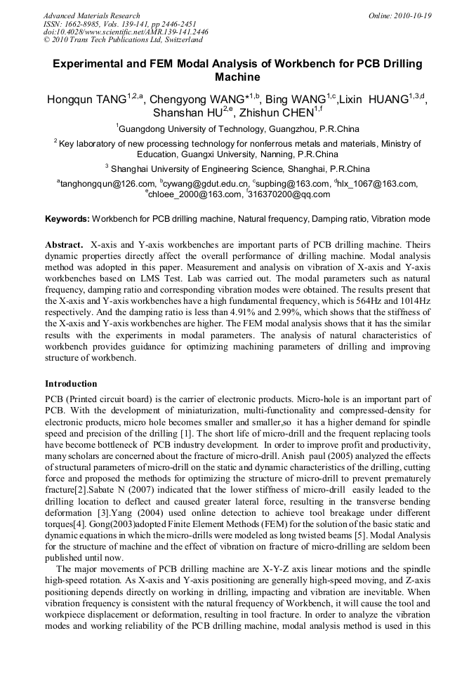 Experimental and FEM Modal Analysis of Workbench for PCB Drilling ...