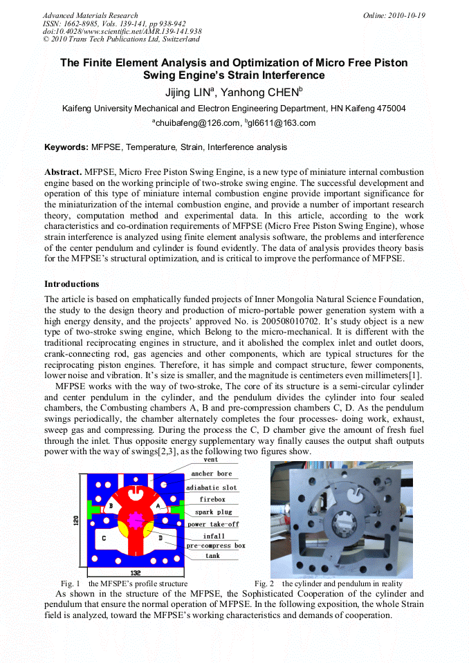 The Finite Element Analysis and Optimization of Micro Free Piston Swing ...