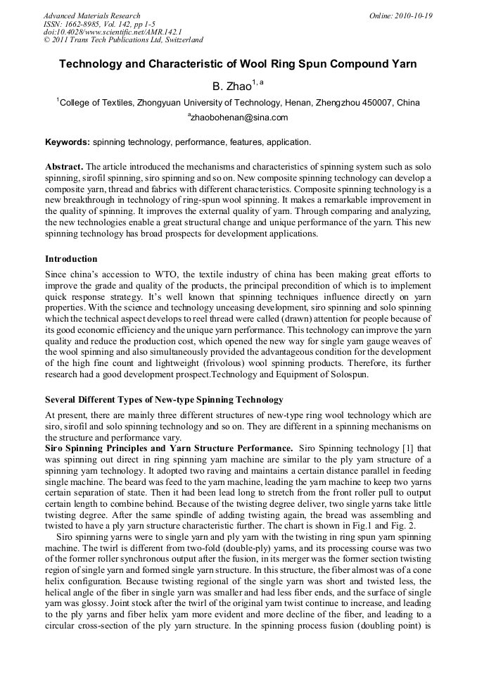 Technology and Characteristic of Wool Ring Spun Compound Yarn ...