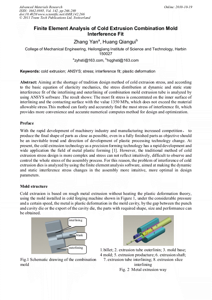 Finite Element Analysis of Cold Extrusion Combination Mold Interference ...