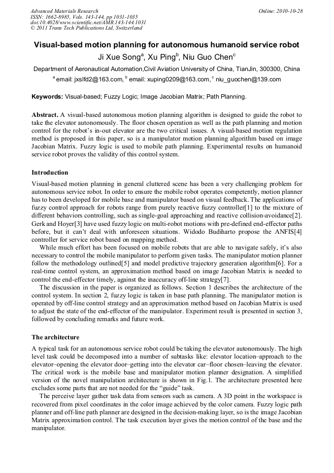 Visual-Based Motion Planning for Autonomous Humanoid Service Robot ...