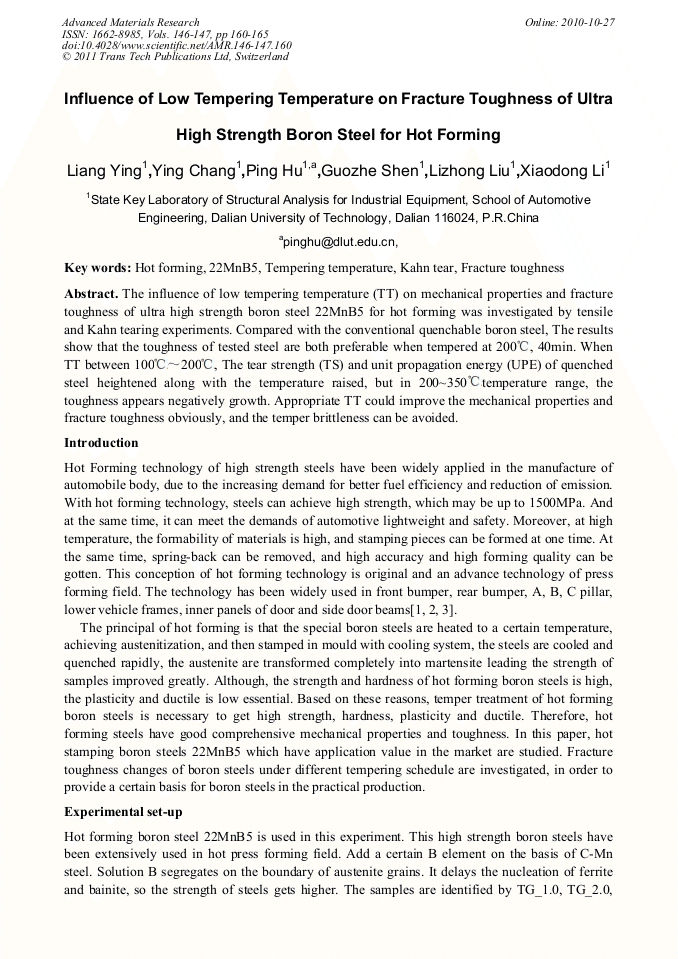 Influence of Low Tempering Temperature on Fracture Toughness of Ultra ...