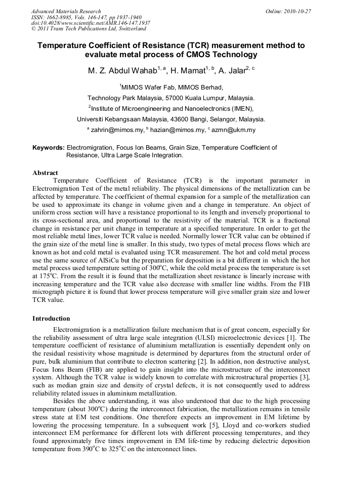 Temperature Coefficient of Resistance (TCR) Measurement Method to ...