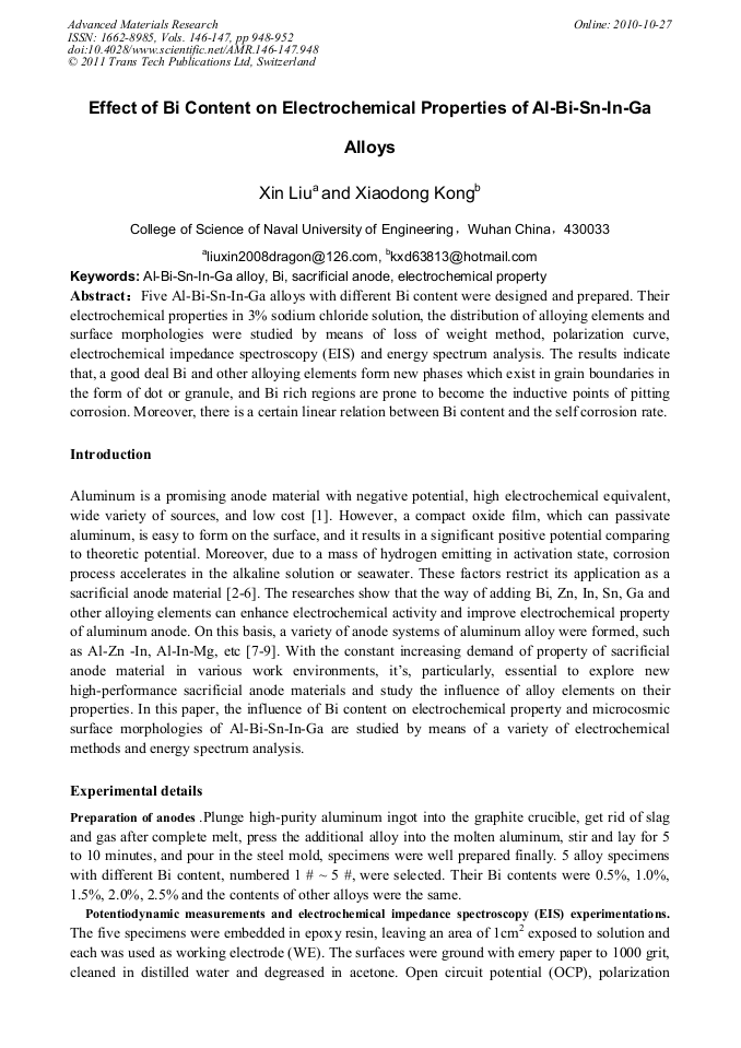 Effect of Bi Content on Electrochemical Properties of Al-Bi-Sn-In-Ga ...
