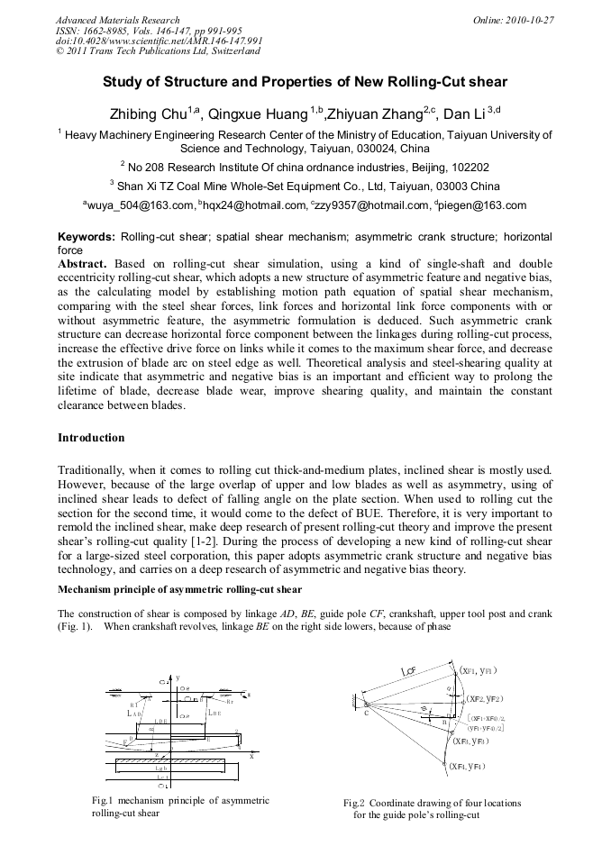 Study of Structure and Properties of New Rolling-Cut Shear | Scientific.Net