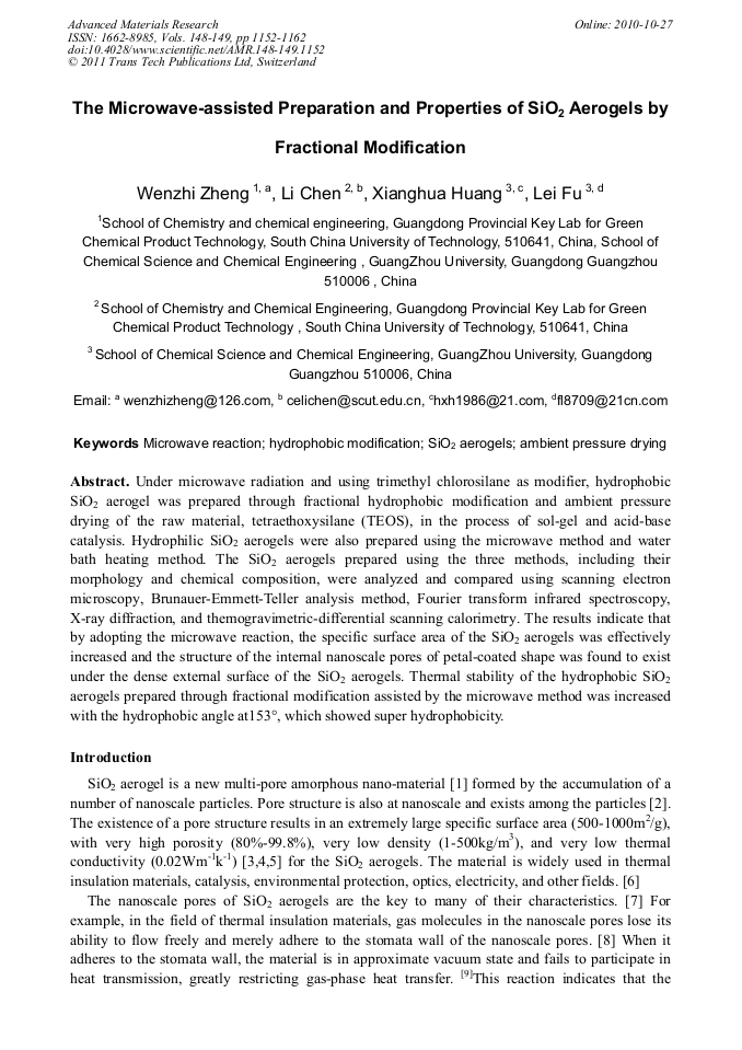 The Microwave-Assisted Preparation and Properties of SiO2 Aerogels by ...