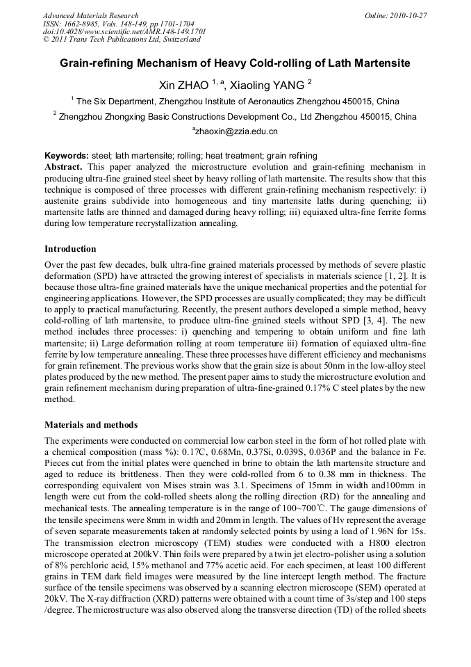 Grain-Refining Mechanism of Heavy Cold-Rolling of Lath Martensite ...