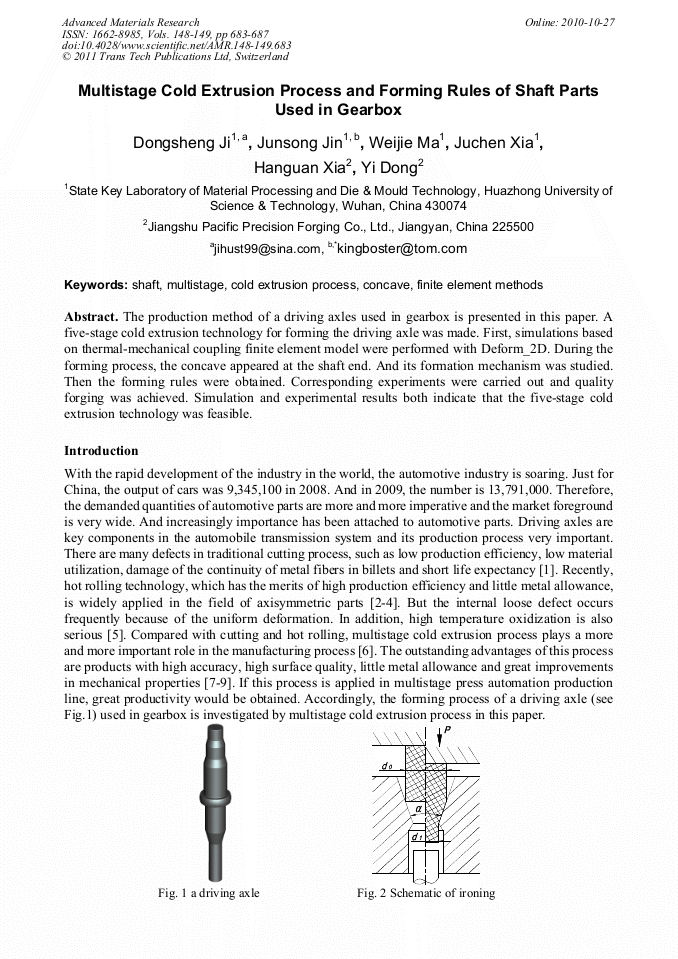 Multistage Cold Extrusion Process and Forming Rules of Shaft Parts Used ...