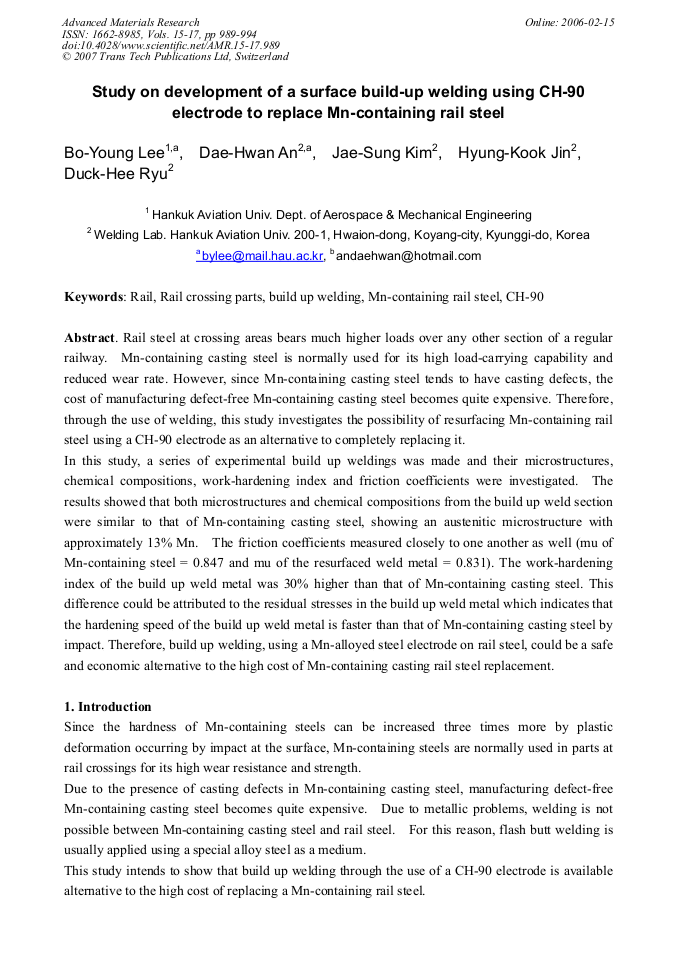Study on Development of a Surface Build-Up Welding Using CH-90 ...