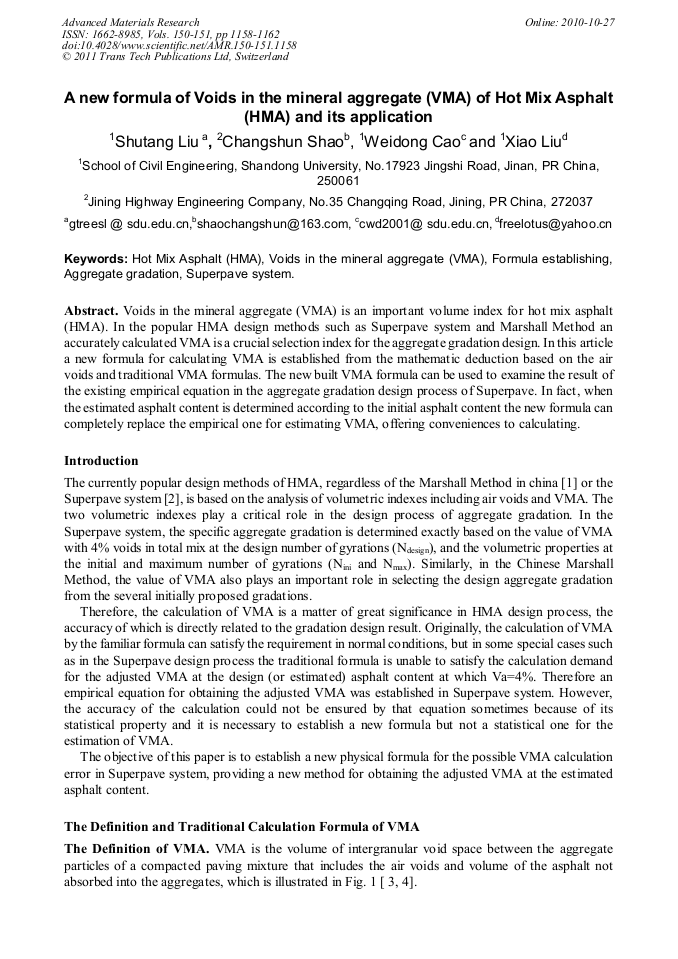 A New Formula of Voids in the Mineral Aggregate (VMA) of Hot Mix ...