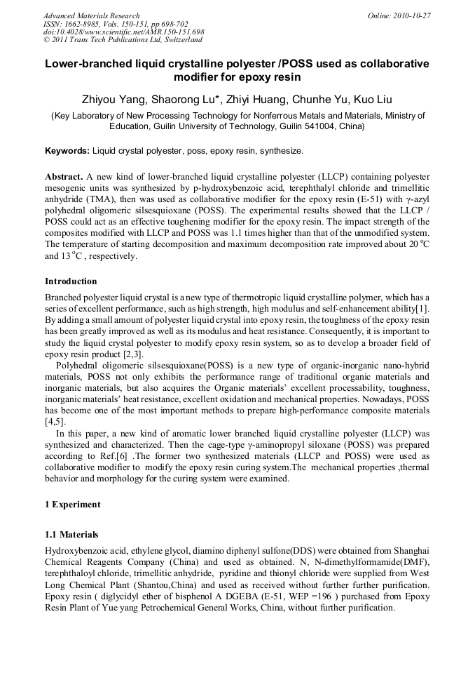 Lower Branched Liquid Crystalline Polyester POSS Used as Collaborative ...