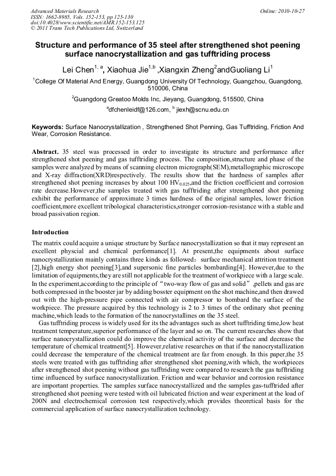 Structure and Performance of 35 Steel after Strengthened Shot Peening ...