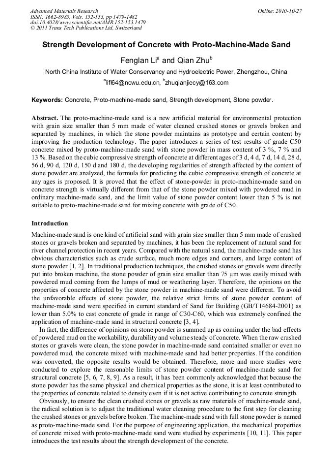 Strength Development of Concrete with Proto-Machine-Made Sand ...
