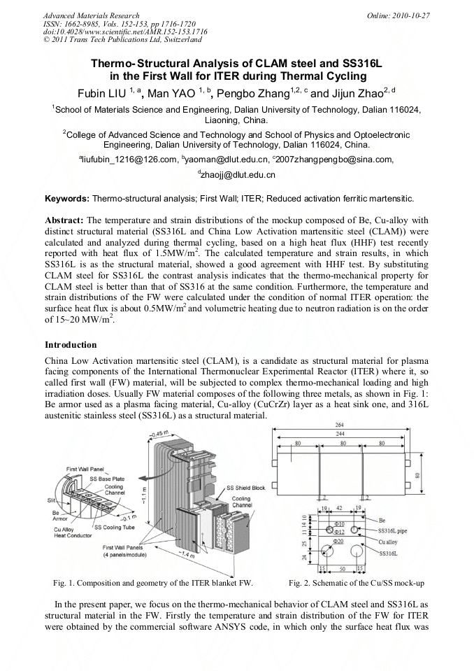 Thermo-Structural Analysis of CLAM Steel and SS316L in the First Wall ...