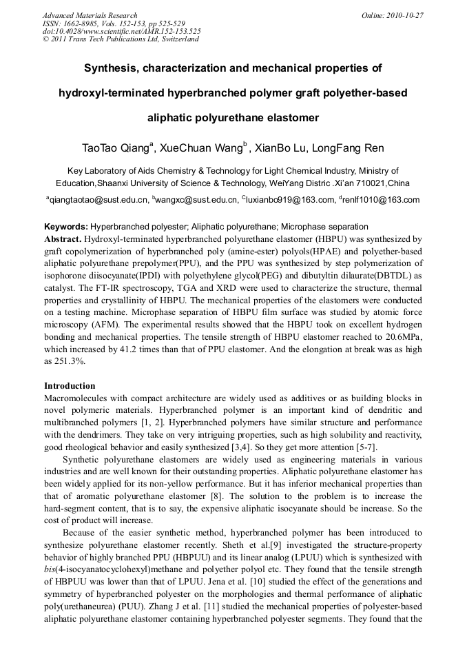 Synthesis, Characterization and Mechanical Properties of Hydroxyl-Terminated Hyperbranched ...