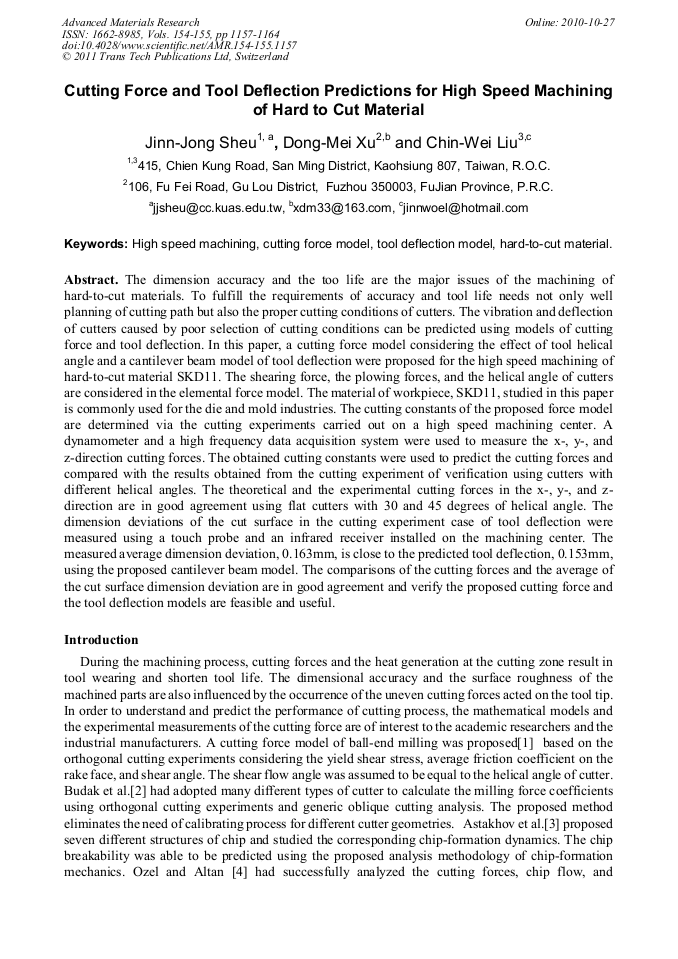Cutting Force and Tool Deflection Predictions for High Speed Machining ...