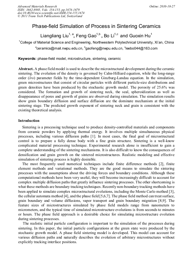 Phase-Field Simulation of Process in Sintering Ceramics | Scientific.Net