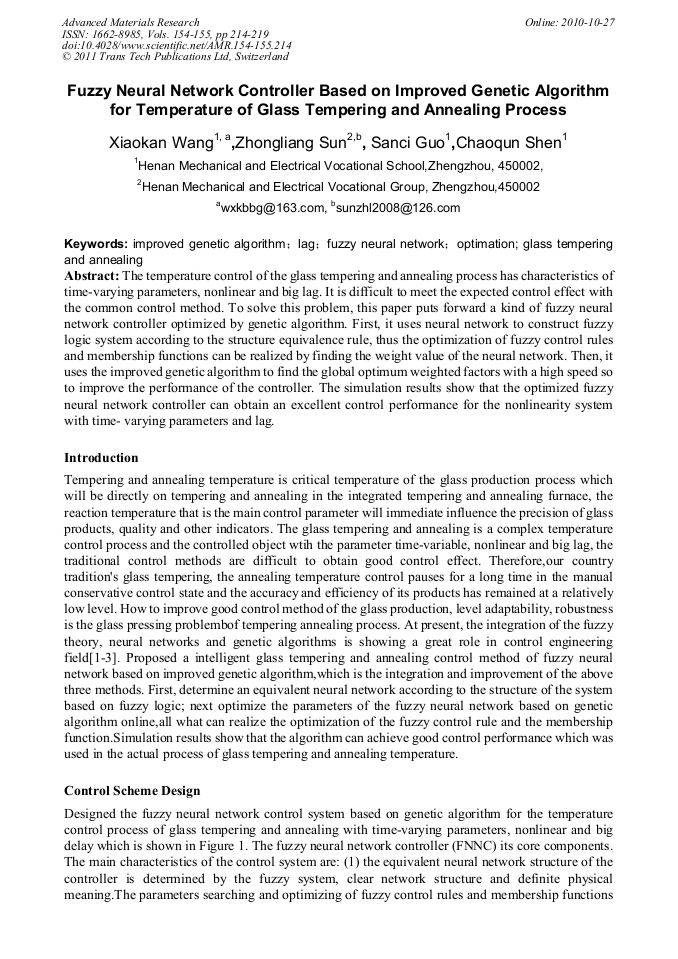 Fuzzy Neural Network Controller Based on Improved Genetic Algorithm for Temperature of Glass ...