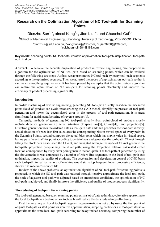 Research on the Optimization Algorithm of NC Tool-Path for Scanning Points | Scientific.Net