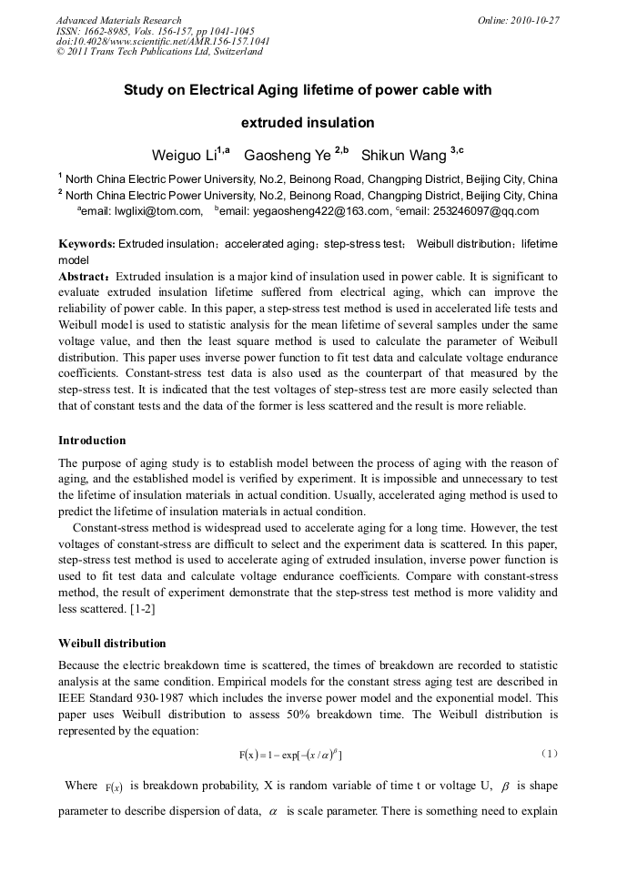 Study on Electrical Aging Lifetime of Power Cable with Extruded ...