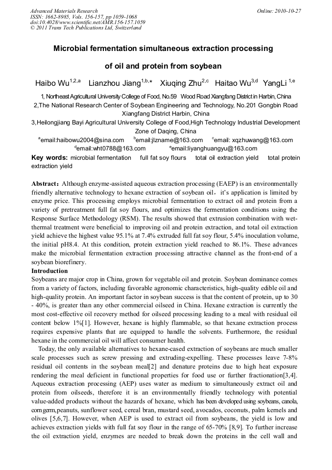 Microbial Fermentation Simultaneous Extraction Processing of Oil and ...