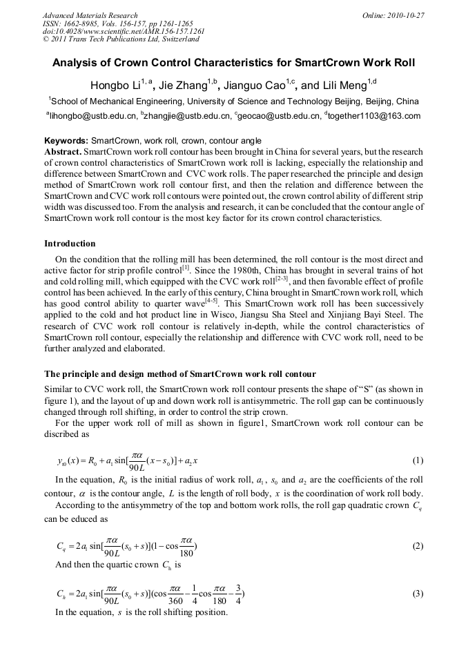 Analysis of Crown Control Characteristics for SmartCrown Work Roll ...
