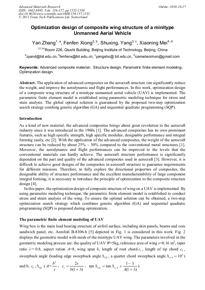 Optimization Design of Composite Wing Structure of a Minitype Unmanned ...