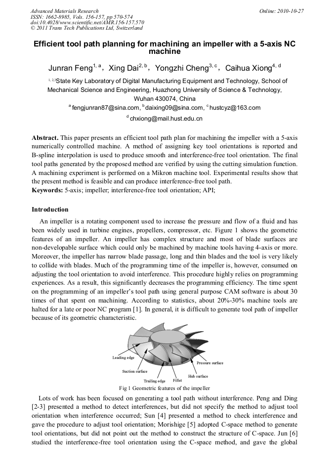 Efficient Tool Path Planning for Machining an Impeller with a 5-Axis NC ...
